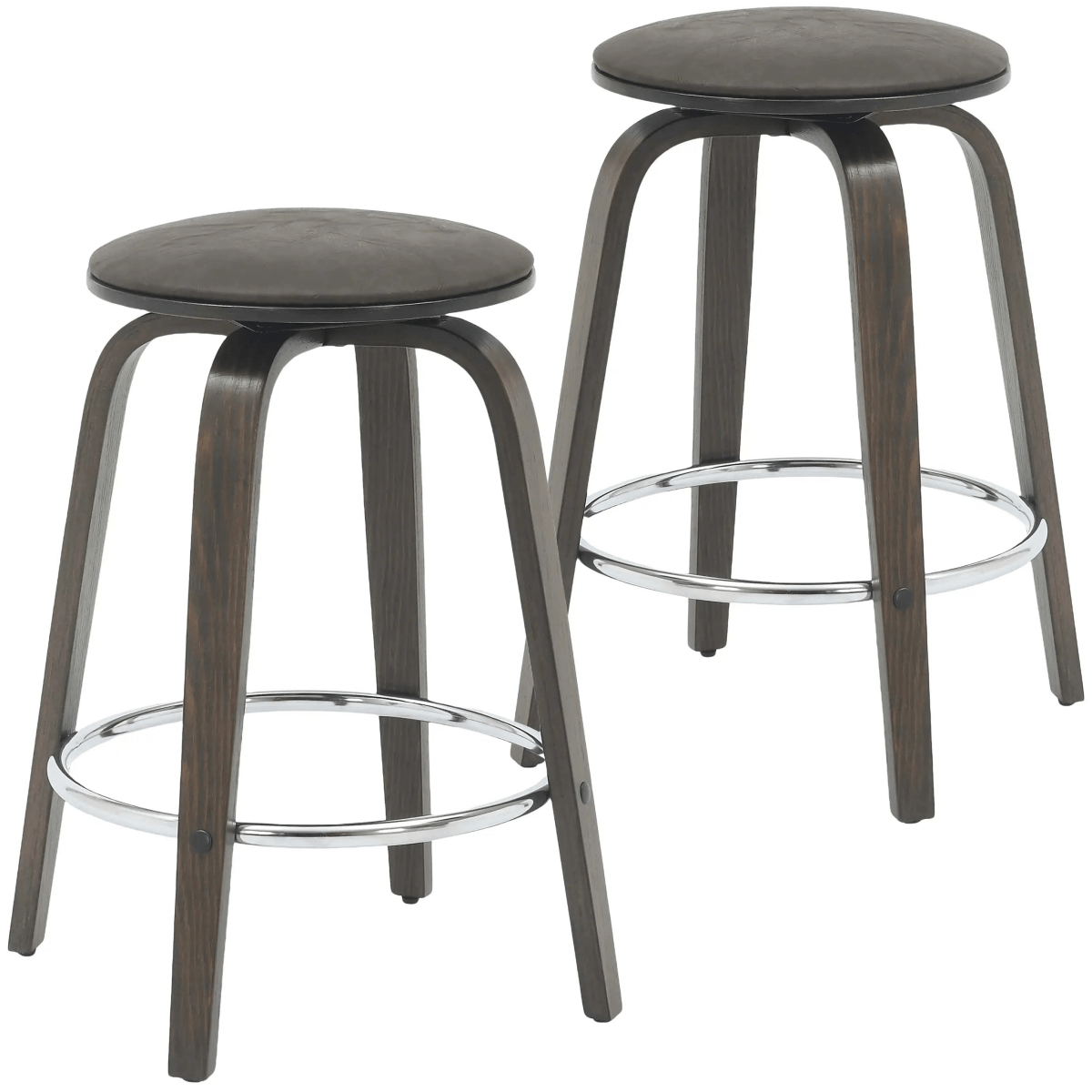 Pelya Modern Swivel Round Counter Stool Upholstered in Leather With Ch ...