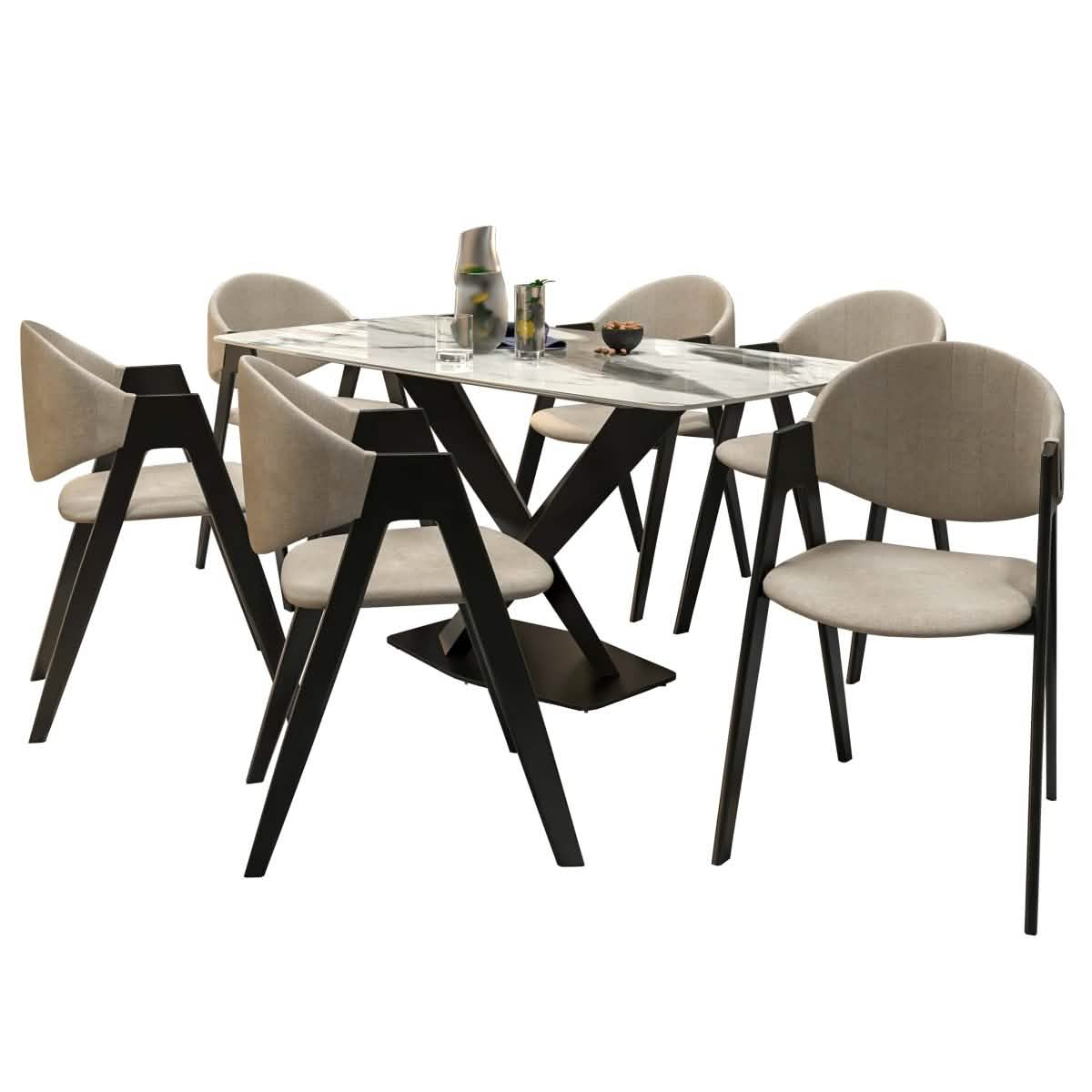 Voren 7-Piece Dining Set with Rectangular Sintered Stone Dining Table ...